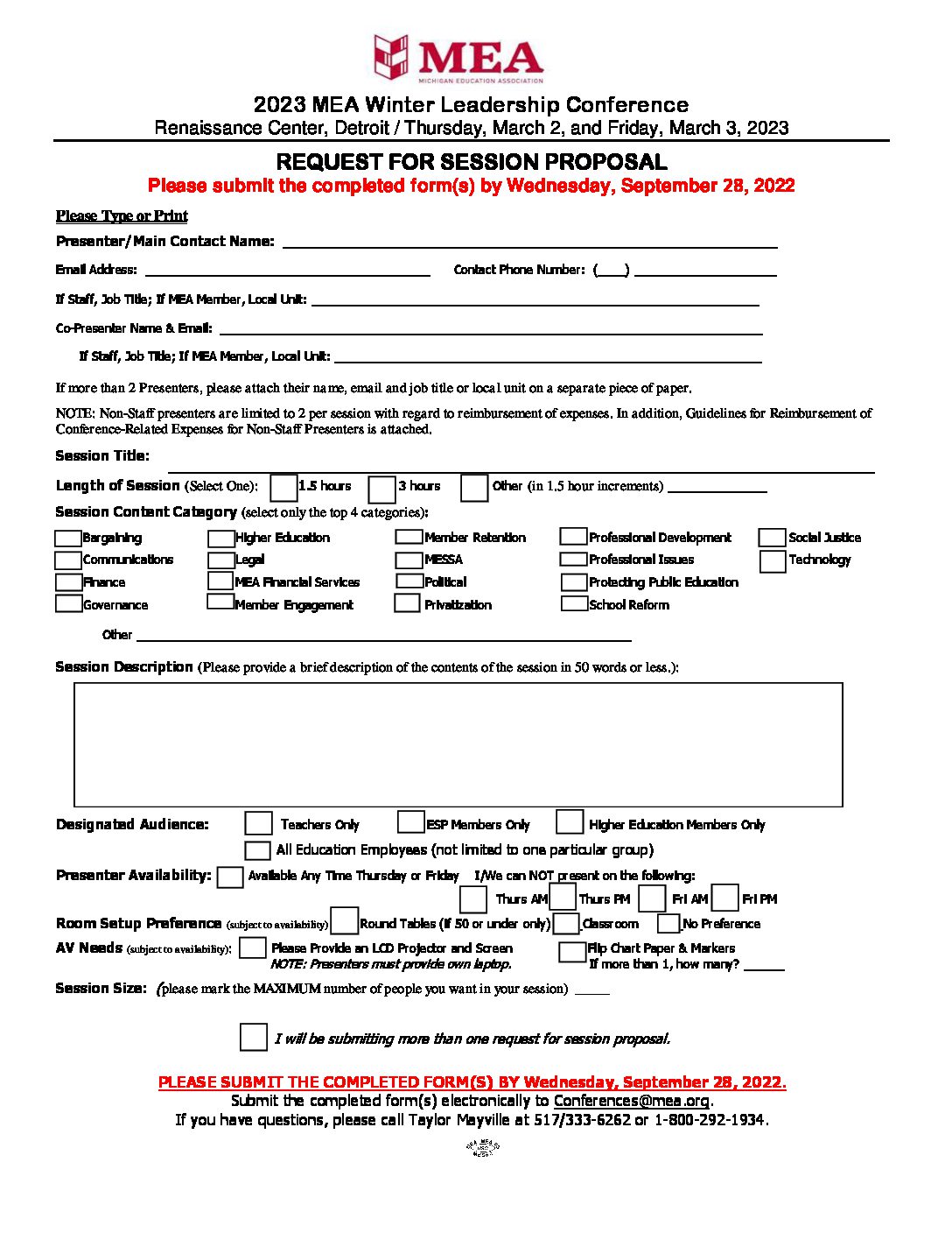 2023WinterConf_Request for Proposal FORM - Michigan Education Association