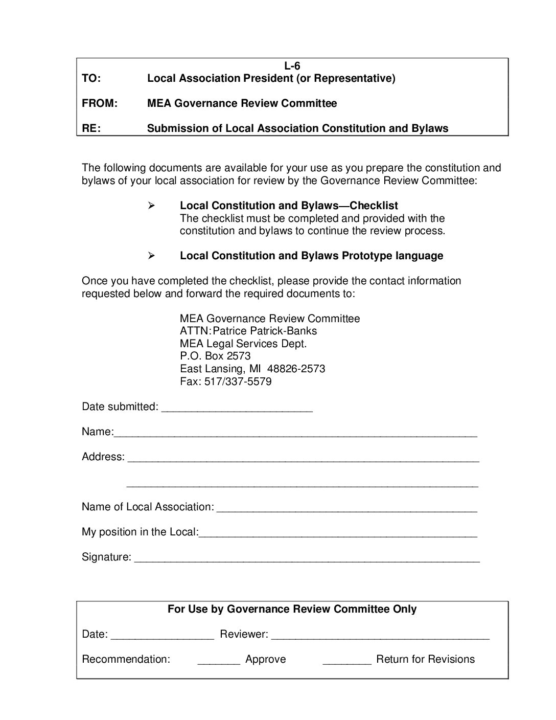 L-6 Cover Sheet rev. 10-23 - Michigan Education Association